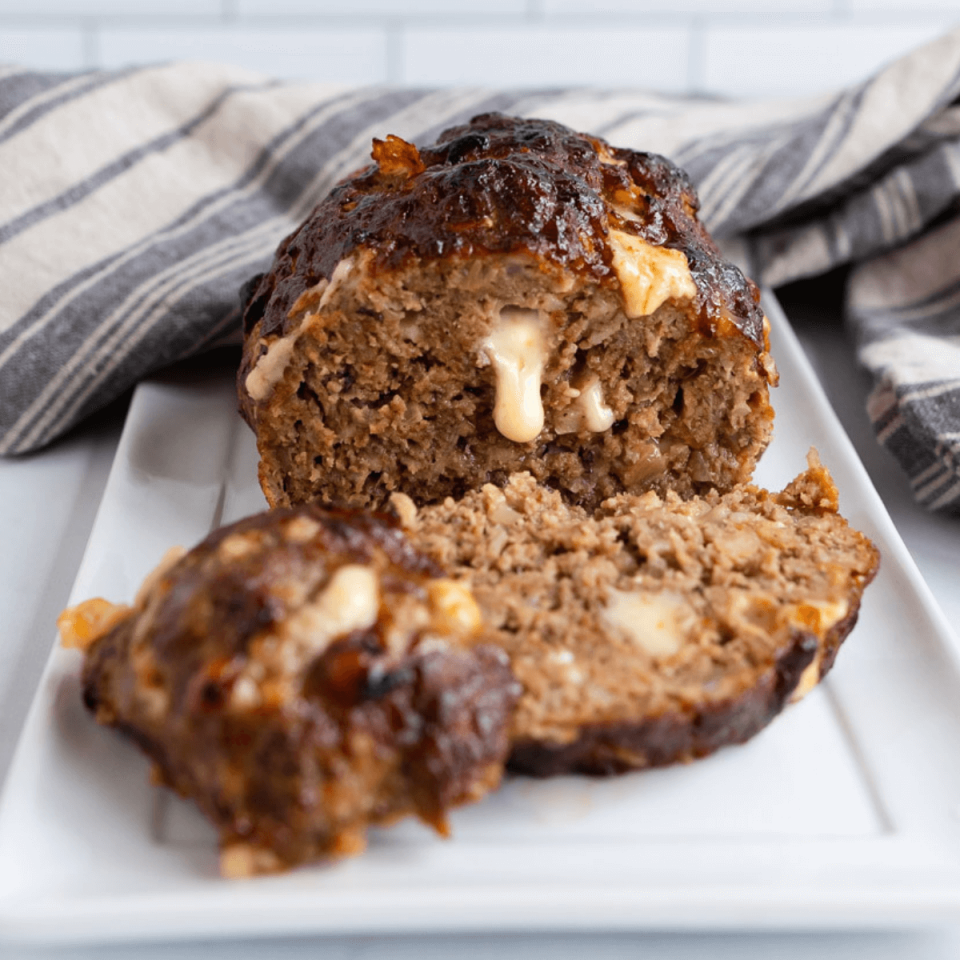 Cheese Stuffed Meatloaf with Beef & Pork - Hostess At Heart